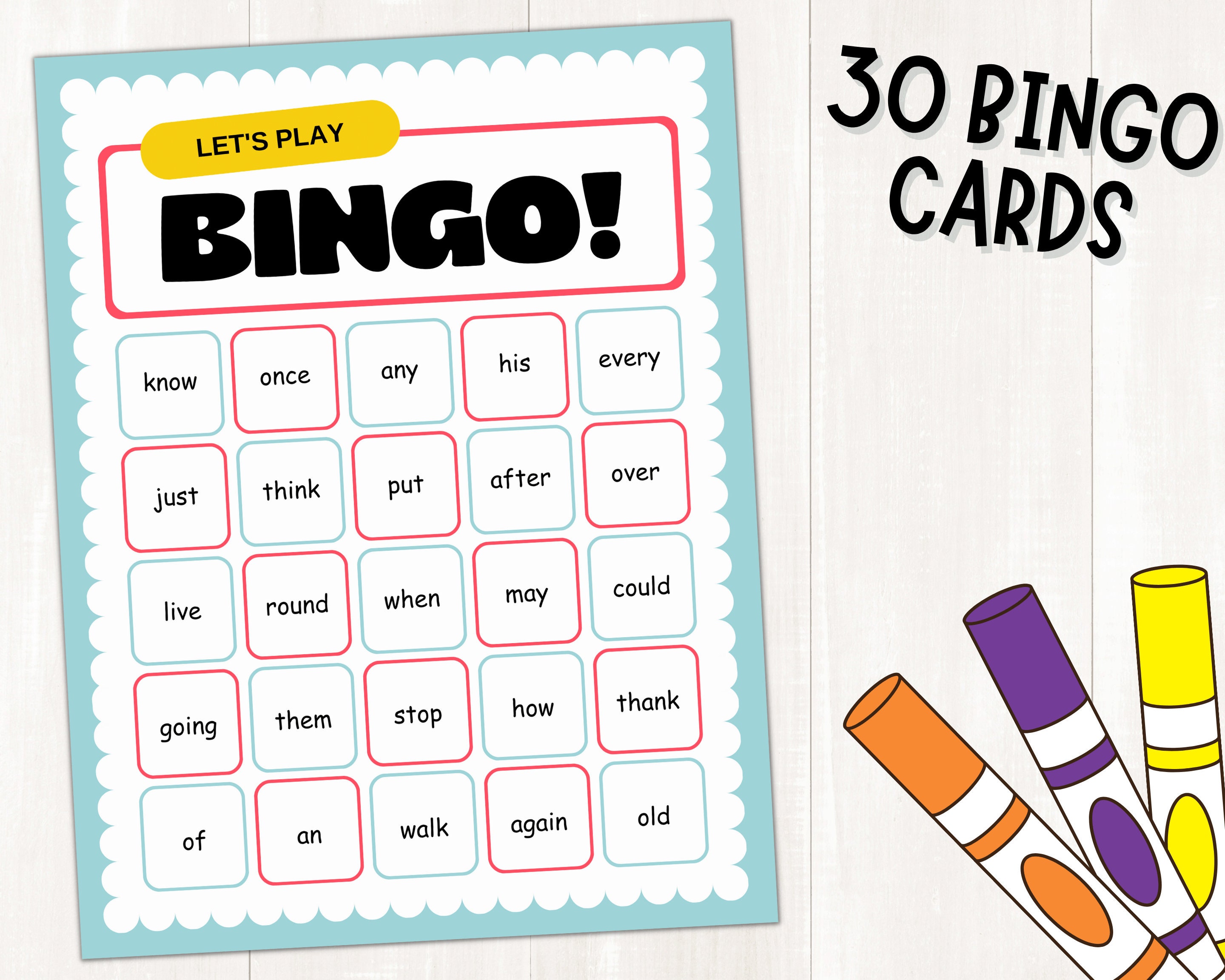 Sight Words Bingo Game for 1st Grade | High-frequency Words for 1st ...
