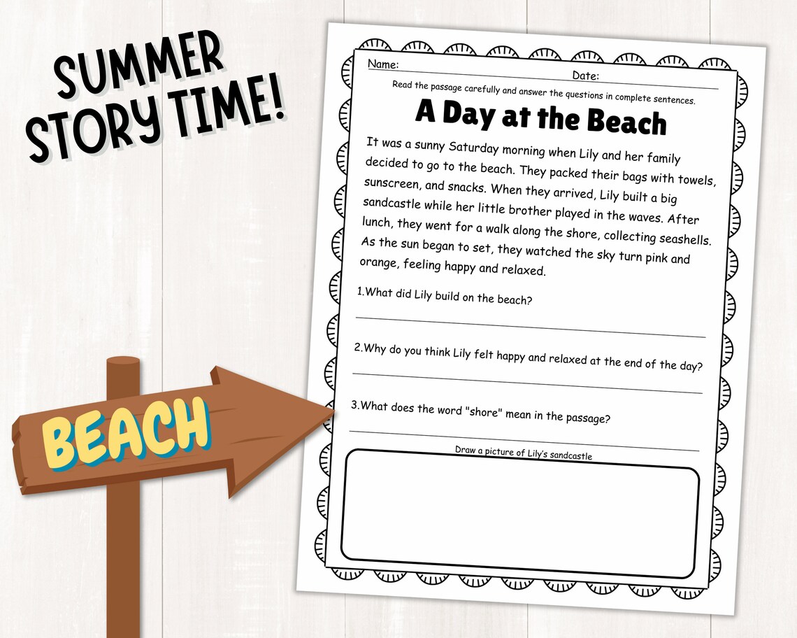 Summer Reading Comprehension Printable Worksheets Engaging Stories ...