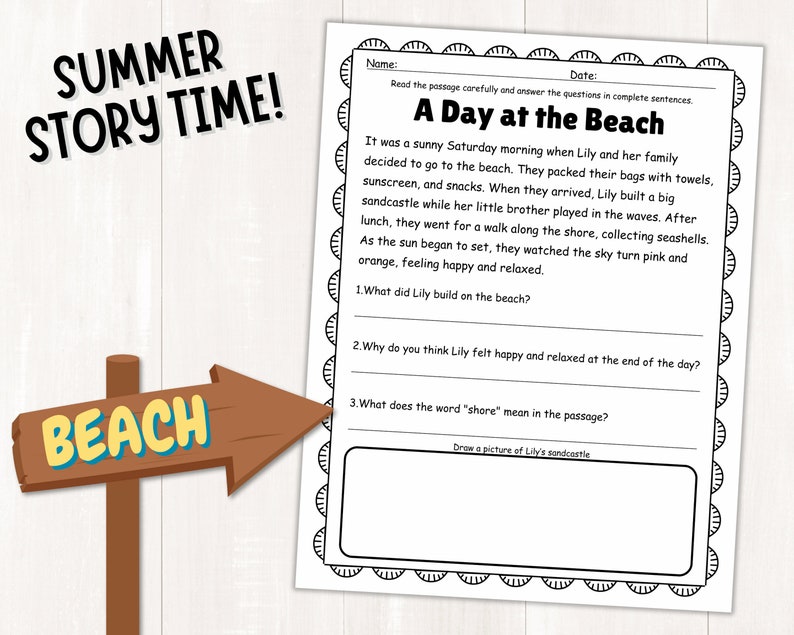 Summer Reading Comprehension Printable Worksheets | Engaging Stories ...