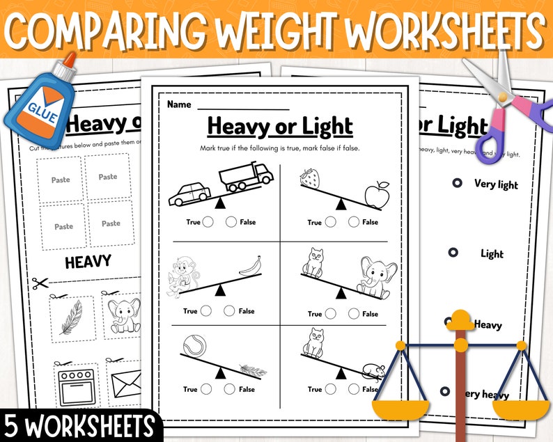 Comparing Weight Activities | Heavy and Light Sorting Cut & Paste ...