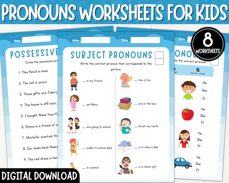Subject, Object, and Possessive Pronouns Printable Worksheets, Pronouns ...