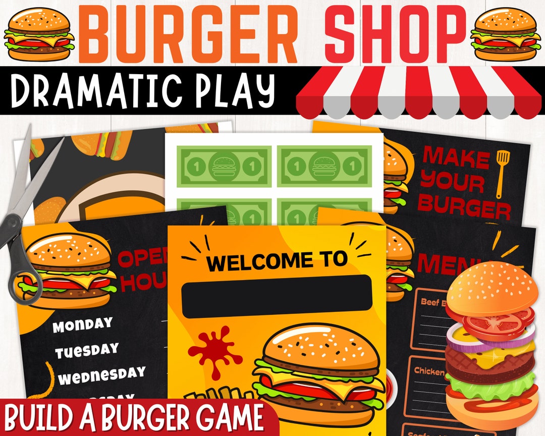 Burger Shop Pretend Play | Dramatic Play Printables | Build a Burger ...