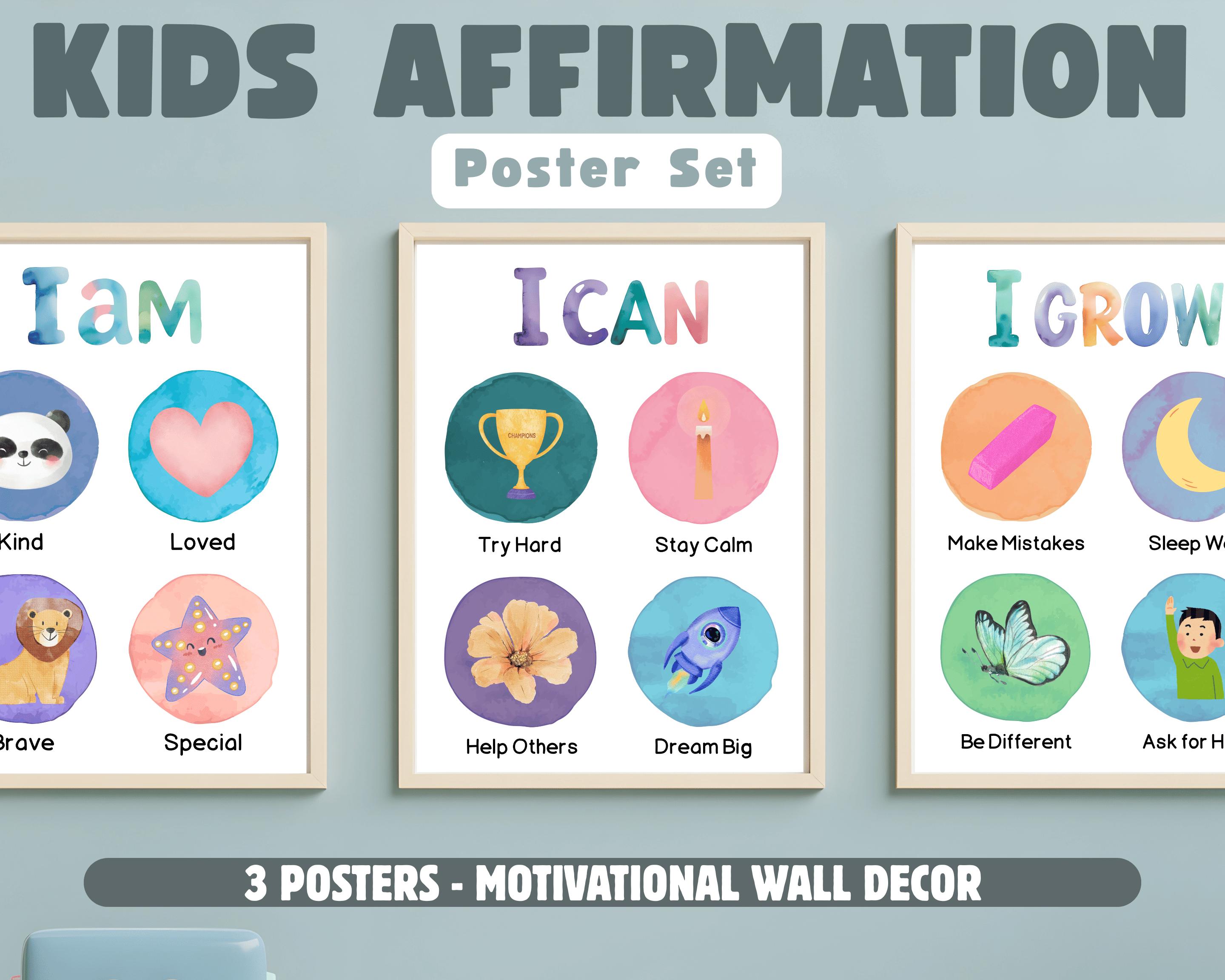 Affirmation Poster Set for Kids, Printable Classroom Wall Art, Kids ...