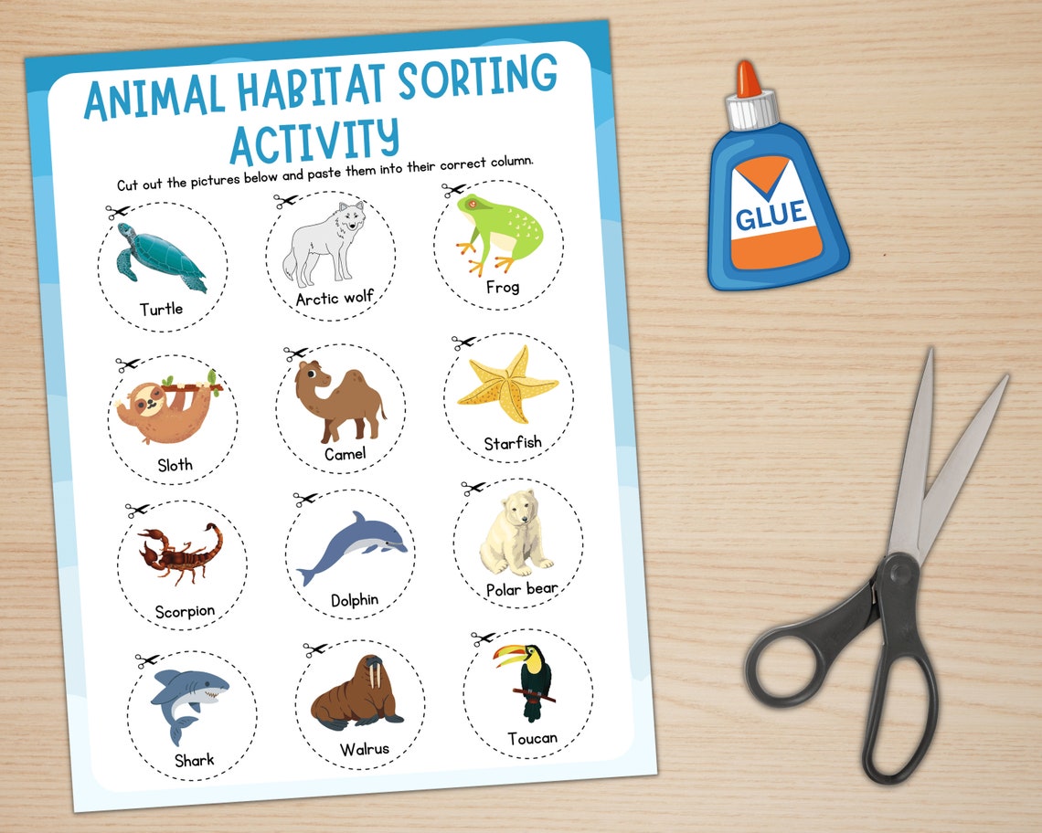 Animal Habitats Sorting Activity Cut & Paste Animal Habitats Printable ...