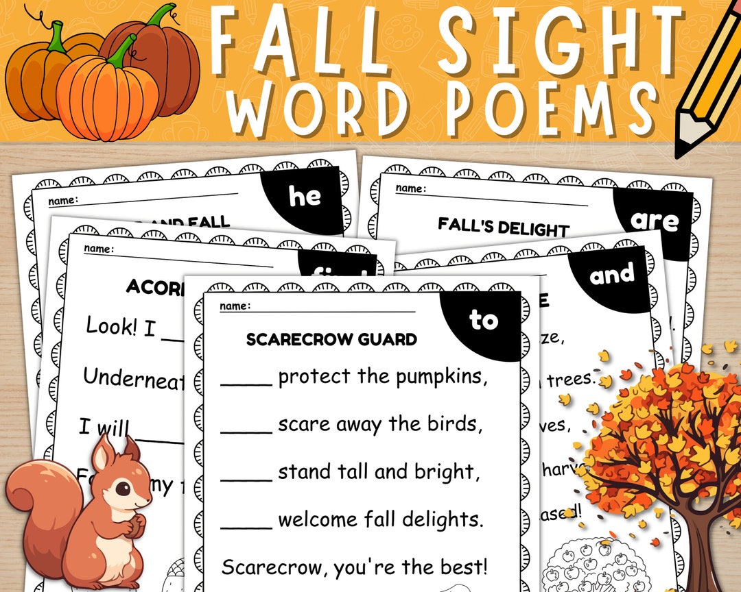 Fall Sight Word Poems | Sight Word Worksheets | Fall Songs | 16 Poems ...
