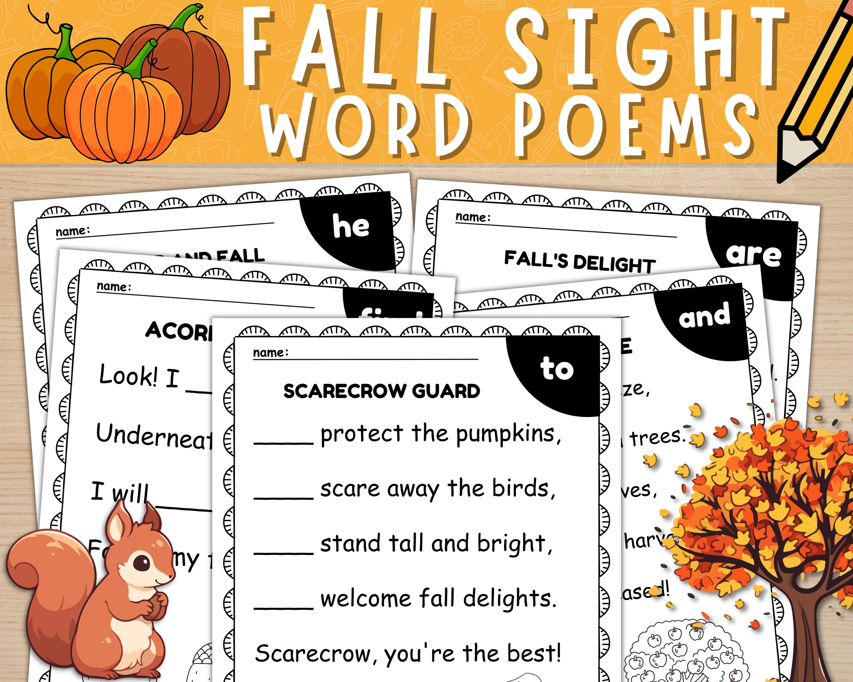 Fall Sight Word Poems | Sight Word Worksheets | Fall Songs | 16 Poems ...