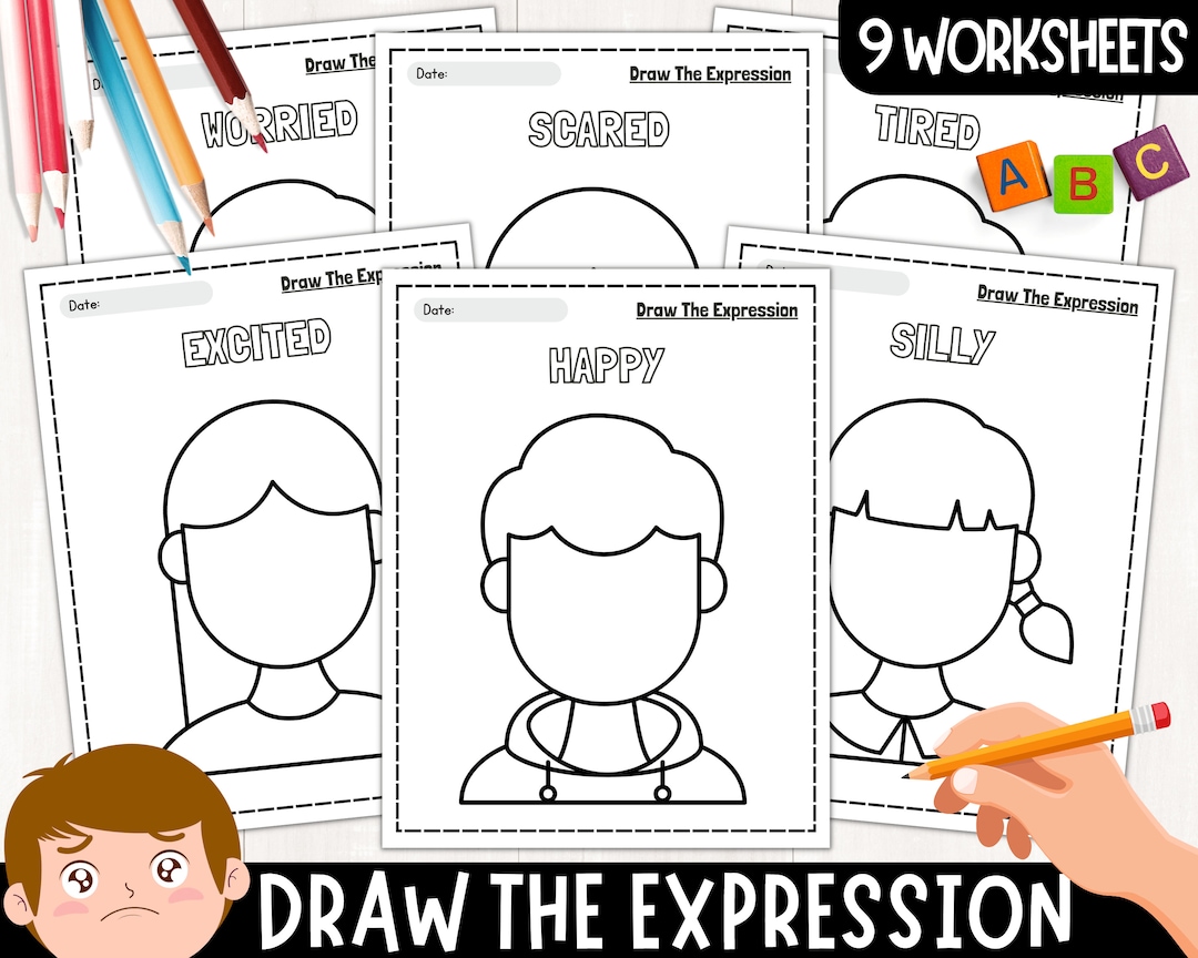 Draw the Expression Worksheets - Drawing Facial Expressions - Emotions ...