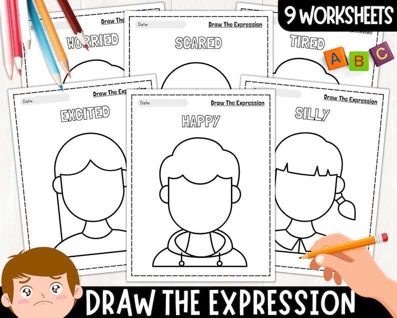 Draw the Expression Worksheets - Drawing Facial Expressions - Emotions ...