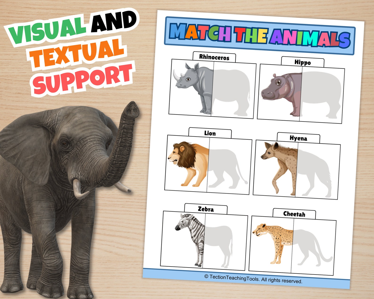 African Animals Halves Matching Printable Activity | Animal Matching ...