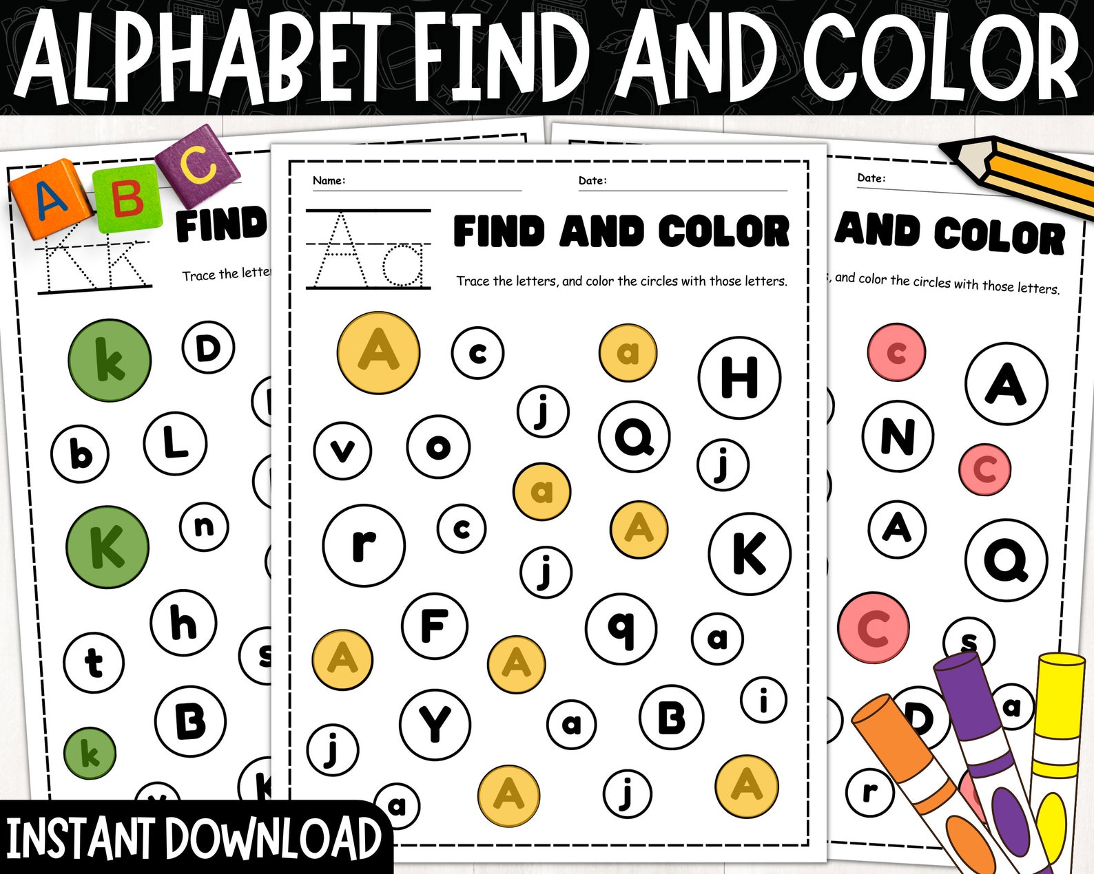 Alphabet Find and Color Worksheets | Alphabet Letter Recognition ...