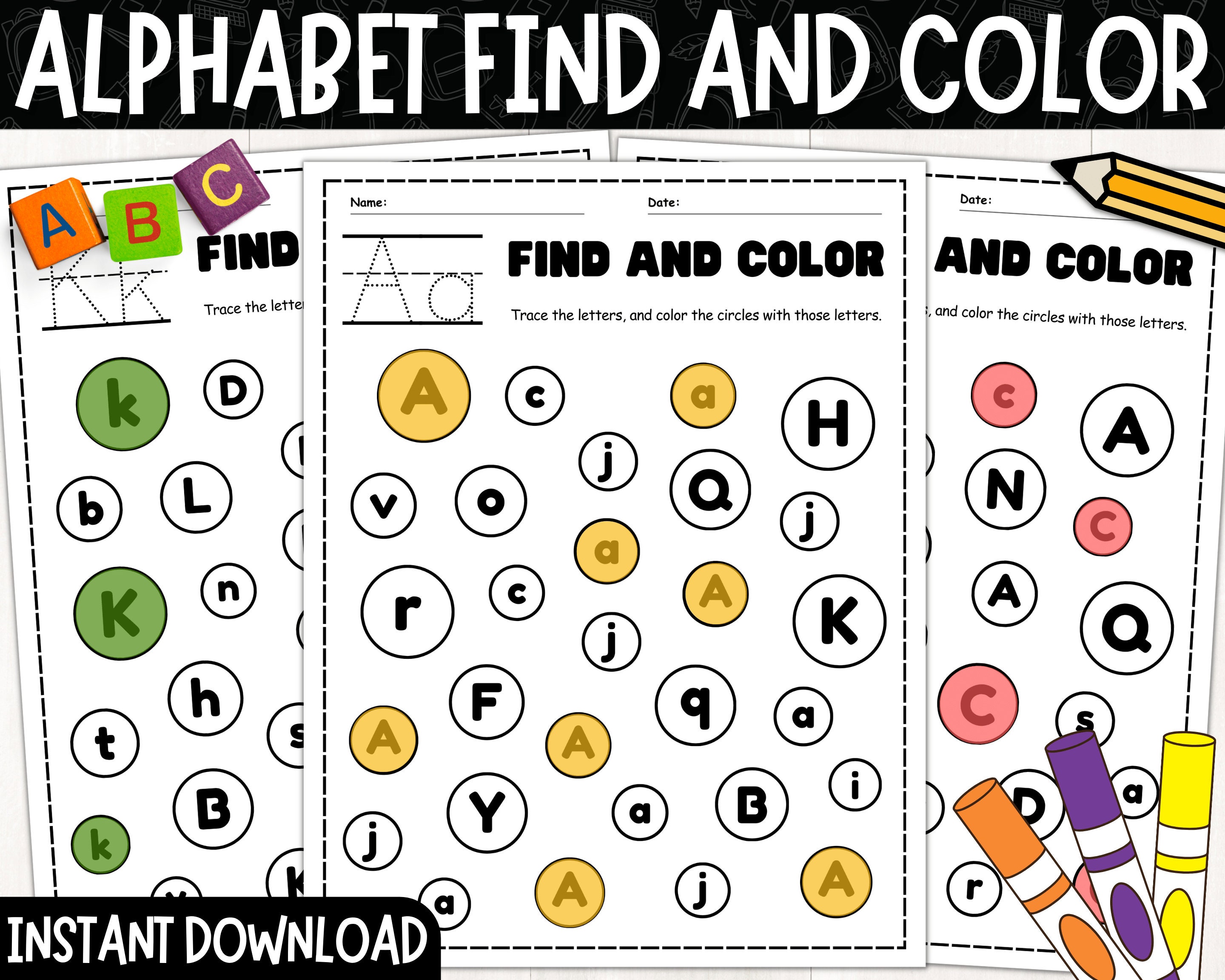 Alphabet Find and Color Worksheets | Alphabet Letter Recognition ...