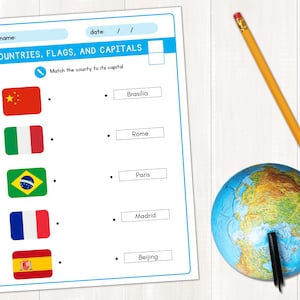 Countries Flags and Capitals Worksheets, Printable Countries of the ...