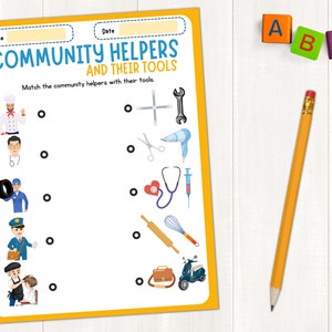 Community Helpers Activities & Worksheets | Jobs and Tools Matching ...