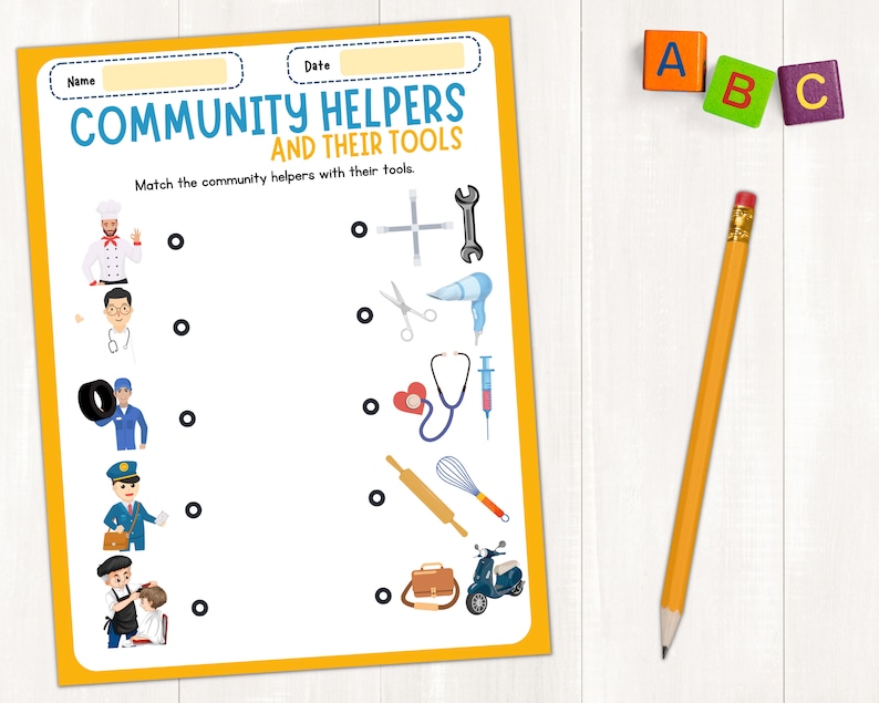 Community Helpers Activities & Worksheets | Jobs and Tools Matching ...