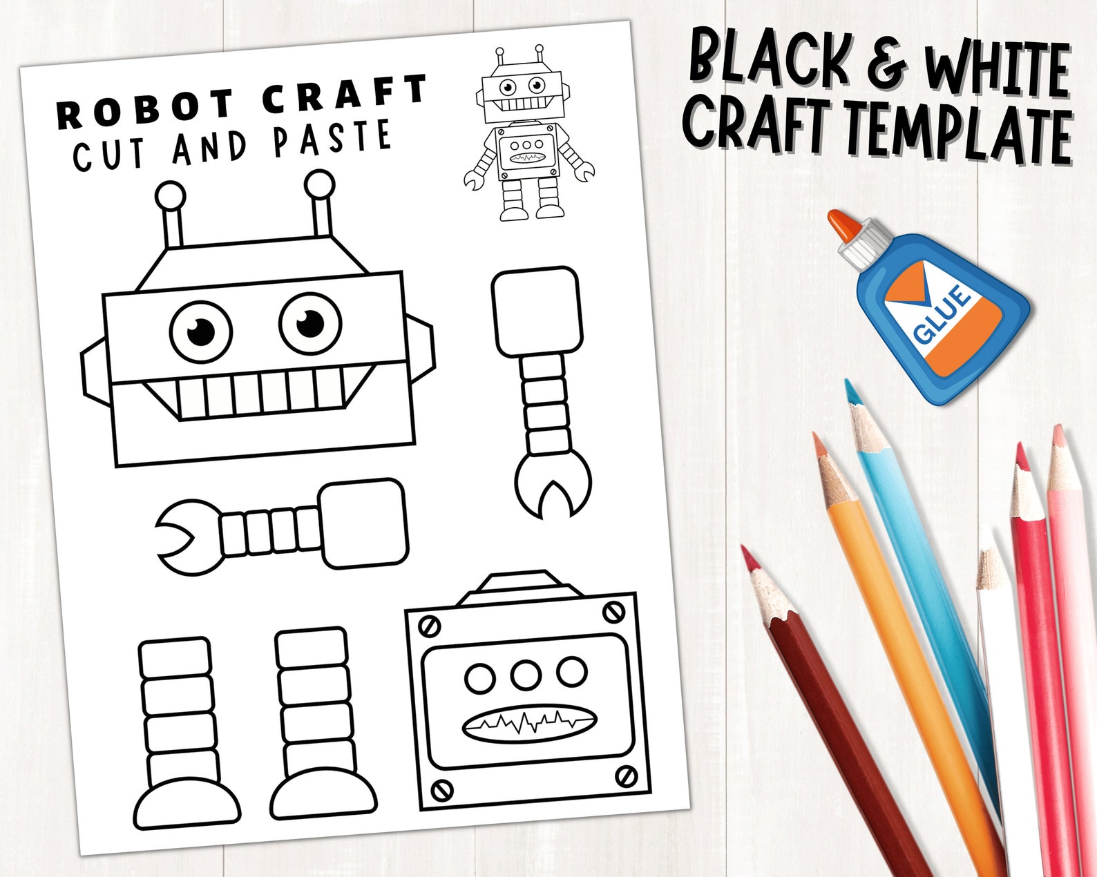 Printable Robot Craft Template for Kids | Build a Robot | Color, Cut ...
