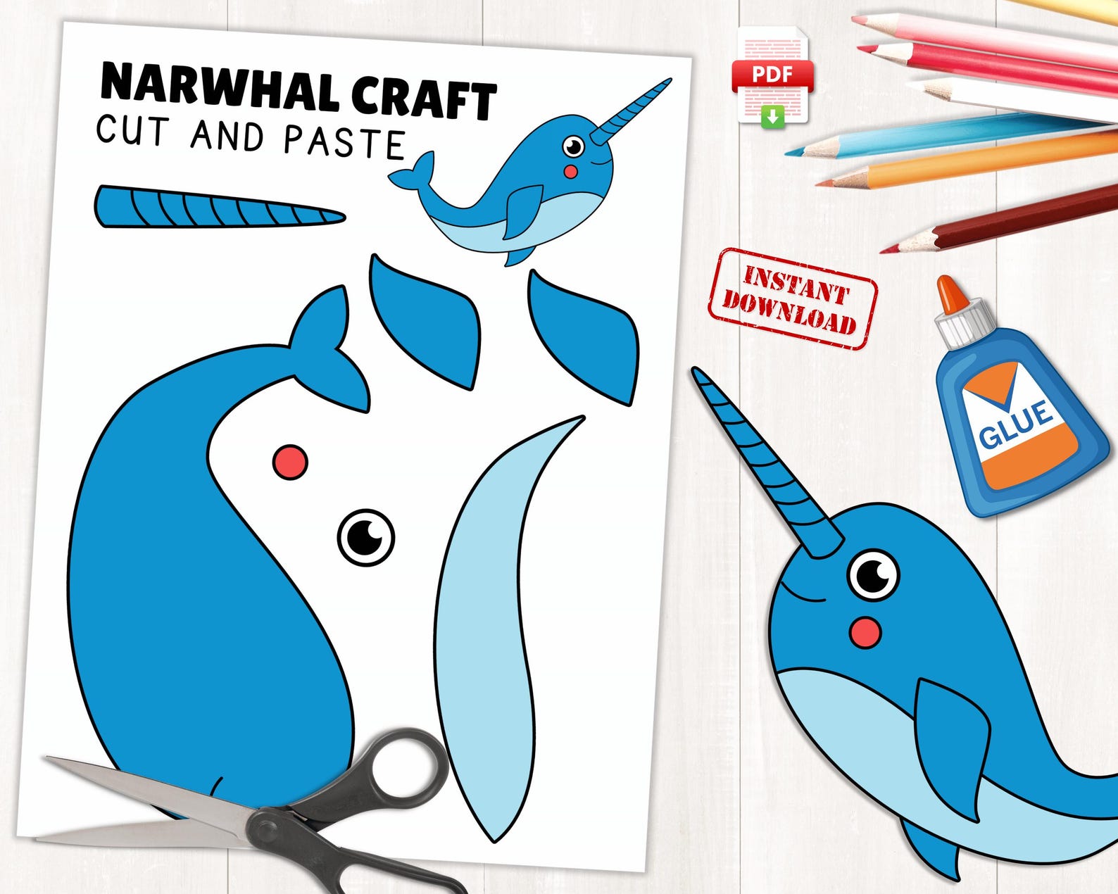 Printable Narwhal Craft for Kids | Ocean Animal Activity | Winter ...