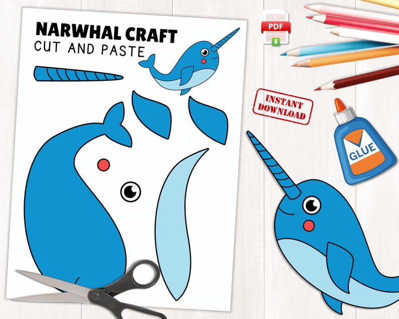 Printable Narwhal Craft for Kids | Ocean Animal Activity | Winter ...
