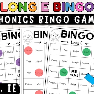 Long Vowel E Bingo (ee, Ea) | Phonics Bingo Game for Kids | Long E ...