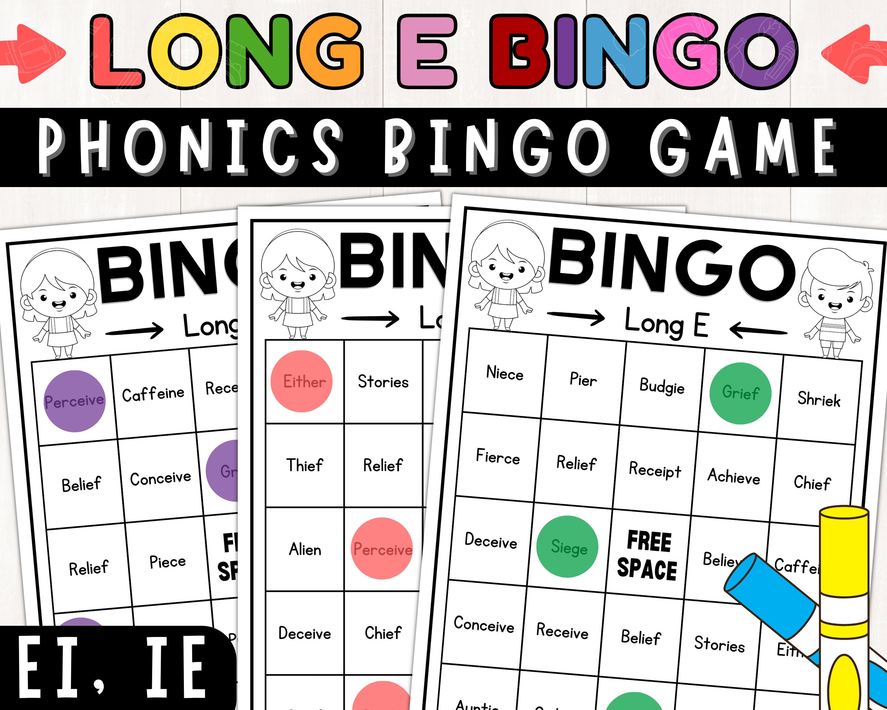Long Vowel E Bingo (ee, Ea) | Phonics Bingo Game for Kids | Long E ...