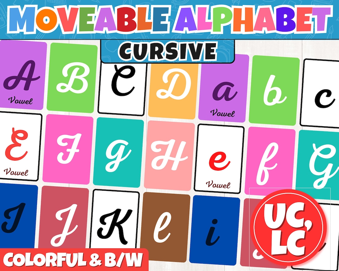 Cursive Moveable Alphabet Cards: Uppercase & Lowercase Letters ...