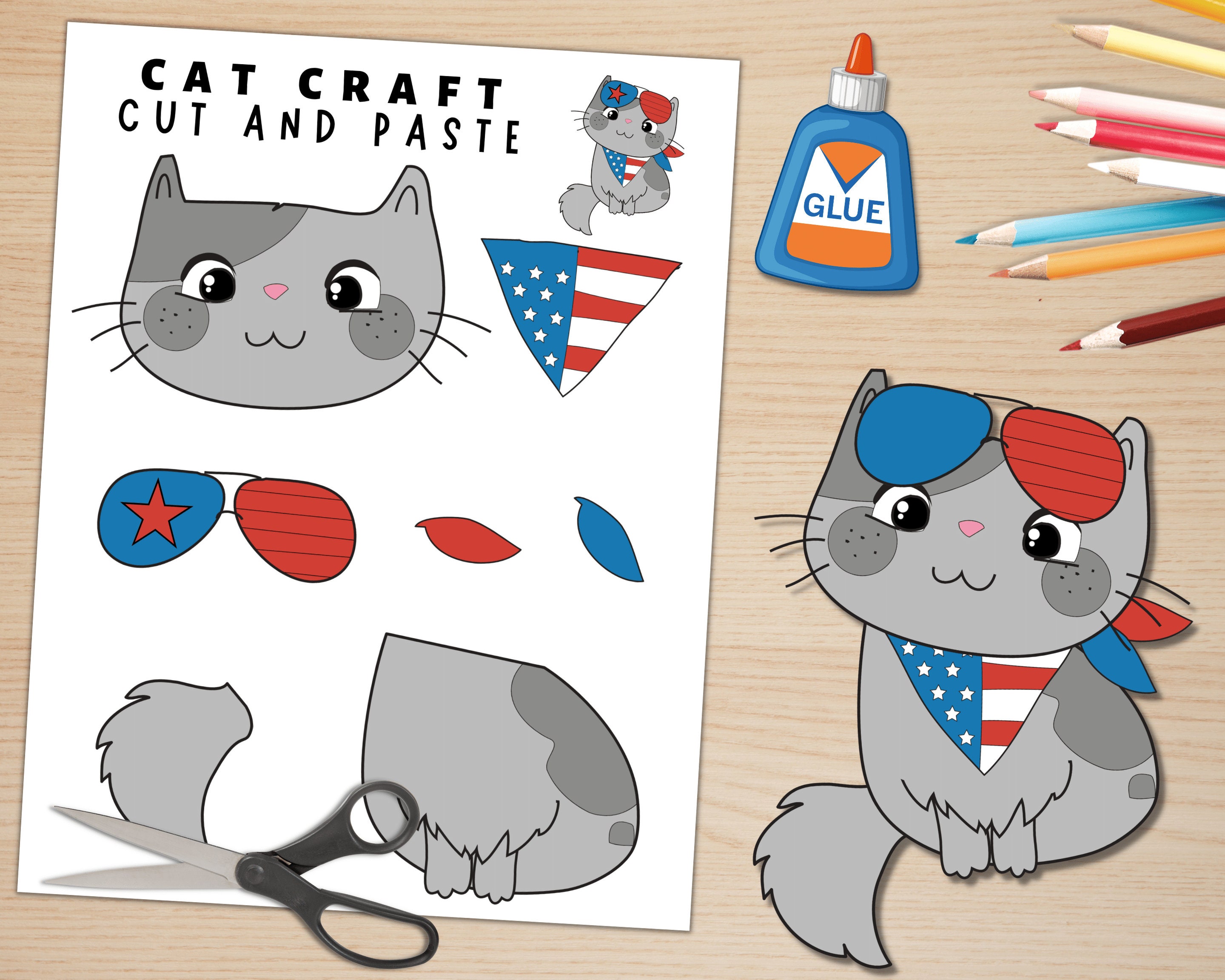 Printable Patriotic Cat Craft September 11th Veteran's Day Activities ...