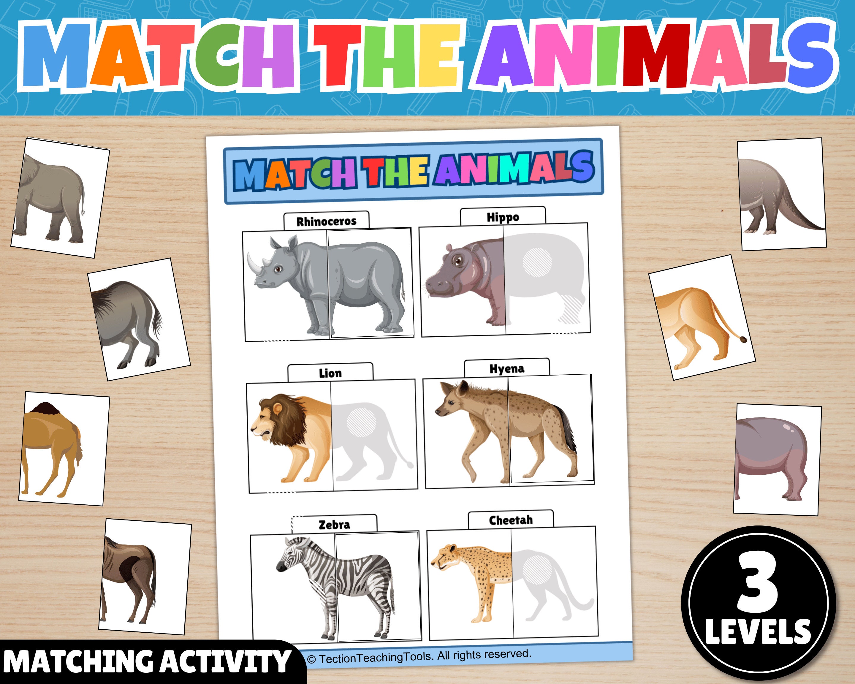 African Animals Halves Matching Printable Activity | Animal Matching ...