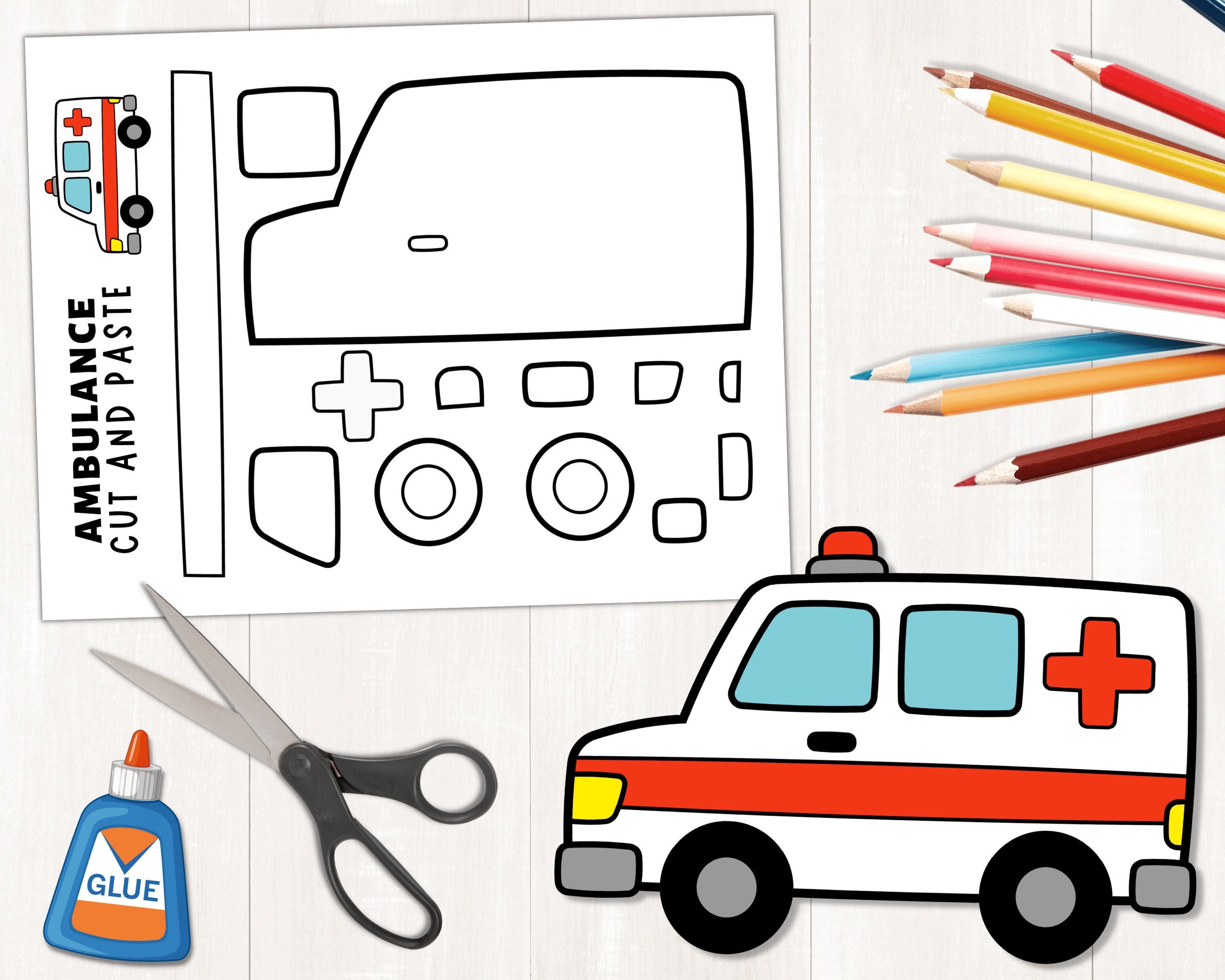 Printable Ambulance Craft, Transportation Craft, Build an Ambulance ...