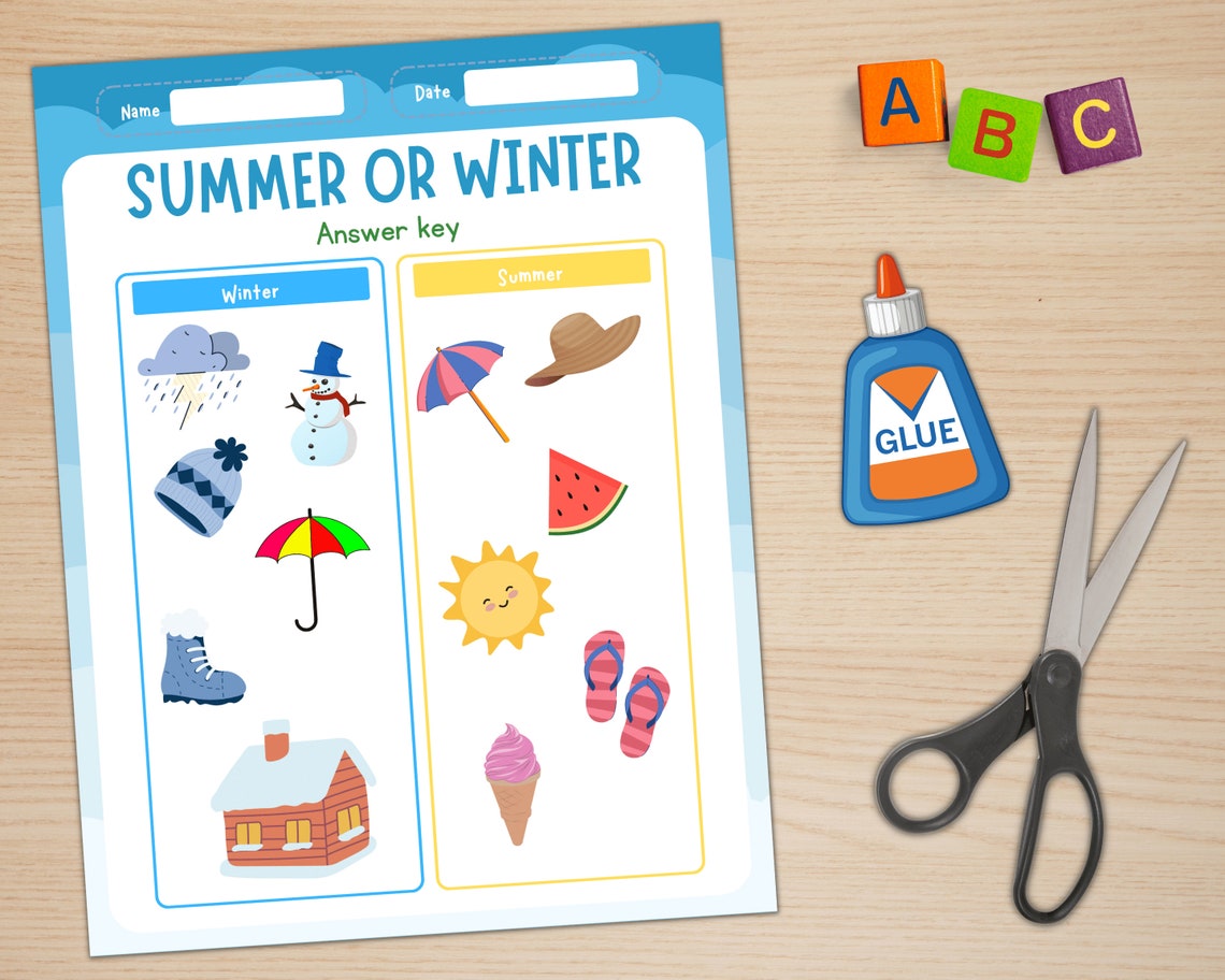 Four Seasons Sorting Activity Cut and Paste Seasons Matching Game ...