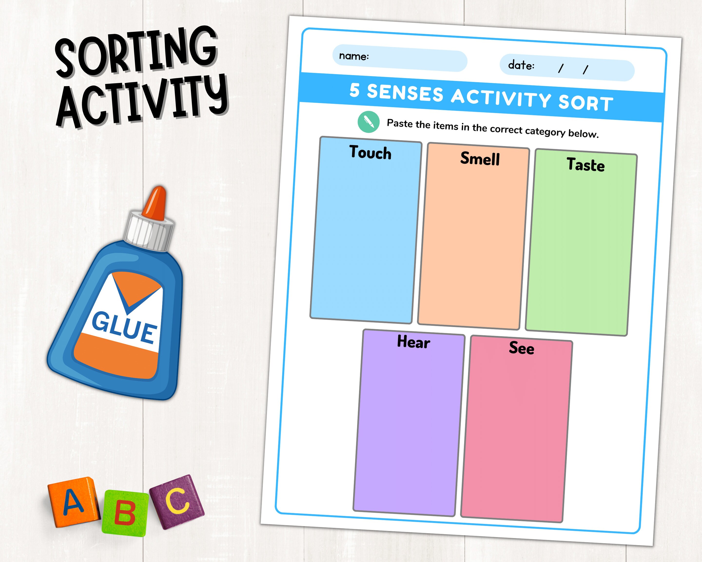 Printable Five Senses Worksheets for Preschool, Kindergarten Five Senses Activity Sheets, Five ...