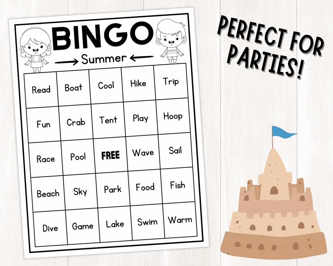 Summer Bingo Printable Game for Kids, 30 Unique Cards, 35 Summer Words ...