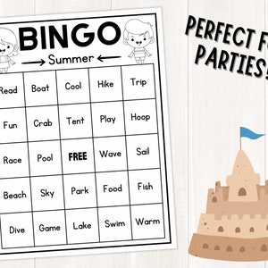 Summer Bingo Printable Game for Kids, 30 Unique Cards, 35 Summer Words ...