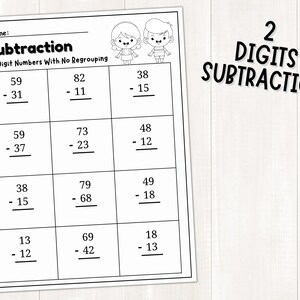 2 and 3 Digit Subtraction With and Without Regrouping Worksheets | Math ...