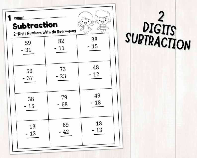 2 and 3 Digit Subtraction With and Without Regrouping Worksheets | Math ...