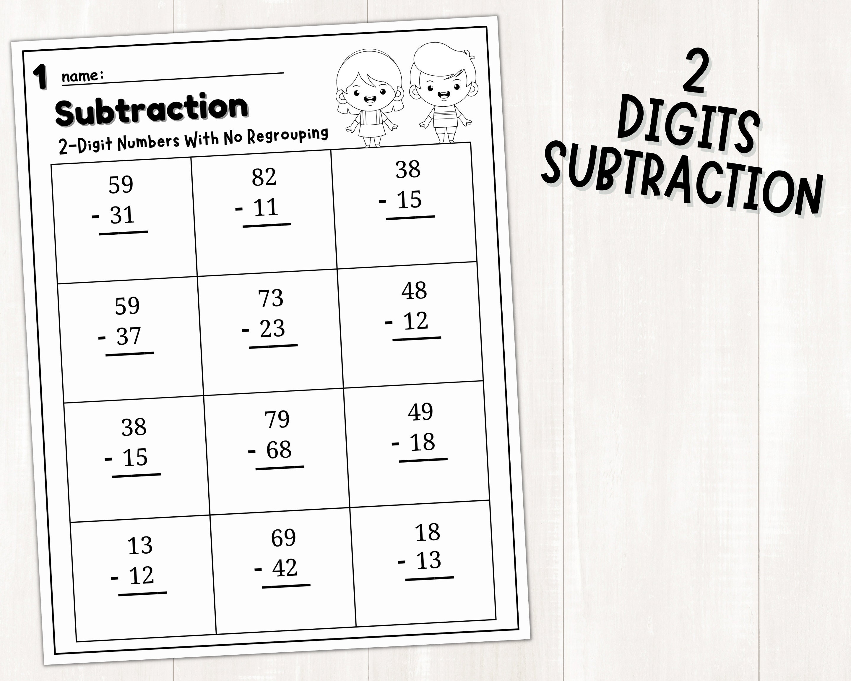 2 and 3 Digit Subtraction With and Without Regrouping Worksheets | Math ...