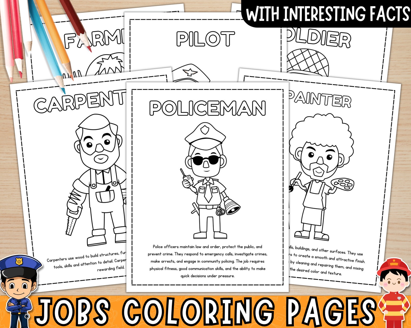Printable Jobs Coloring Pages With Interesting Facts | Occupations ...