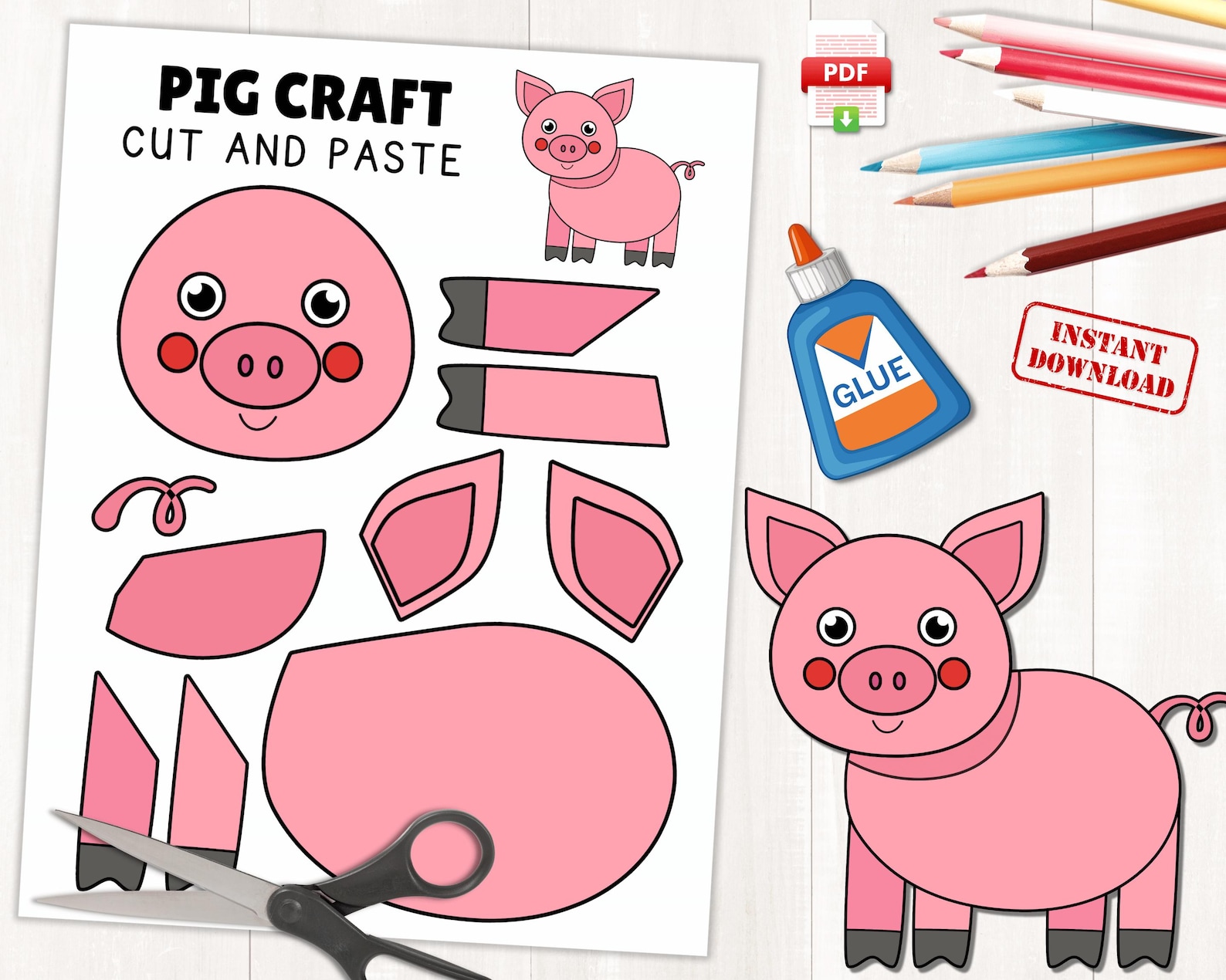 Printable Pig Craft | Farm Animal Craft | Preschool Activity | Color ...