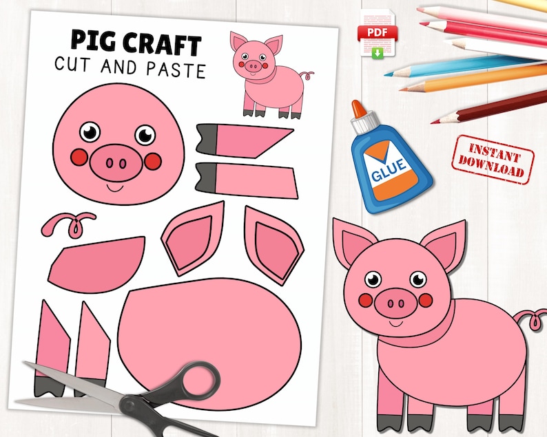 Printable Pig Craft | Farm Animal Craft | Preschool Activity | Color ...