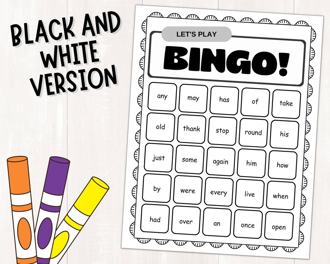 Sight Words Bingo Game for 1st Grade High-frequency Words for 1st Grade ...