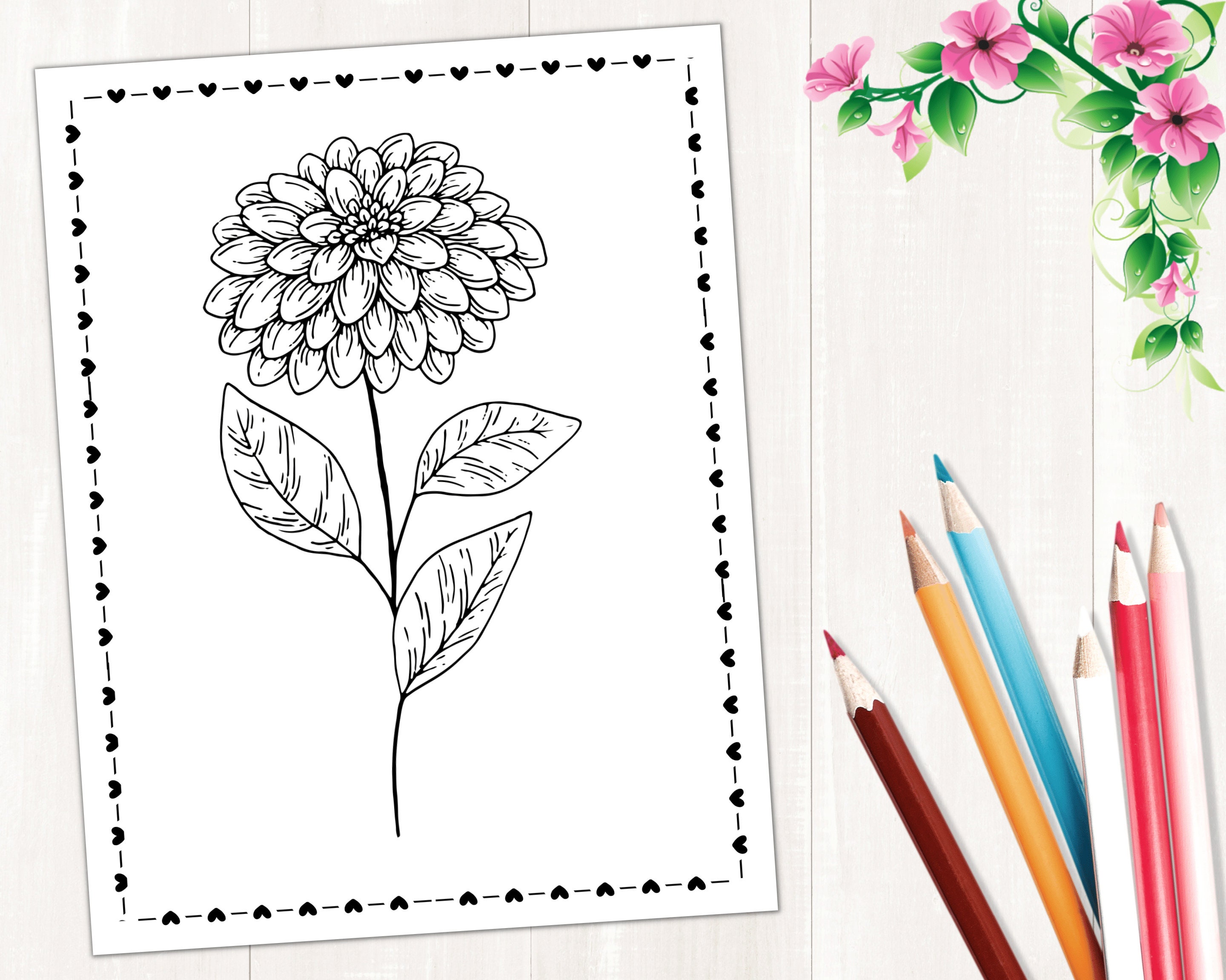 Printable Flower Coloring Pages for Kids, Flowers Coloring Book, Floral ...