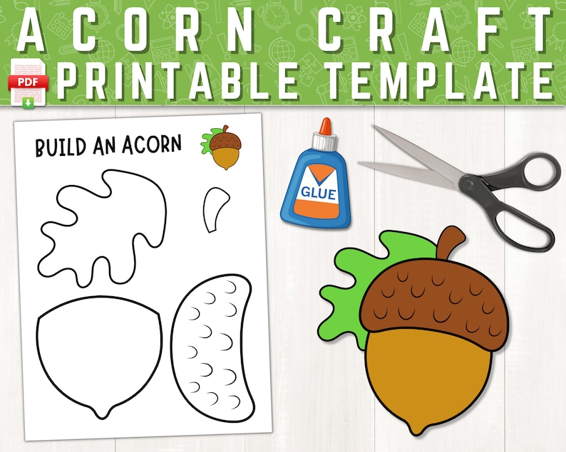 Acorn Printable Craft | Acorn Craft Template for Kids | Fall Activities ...