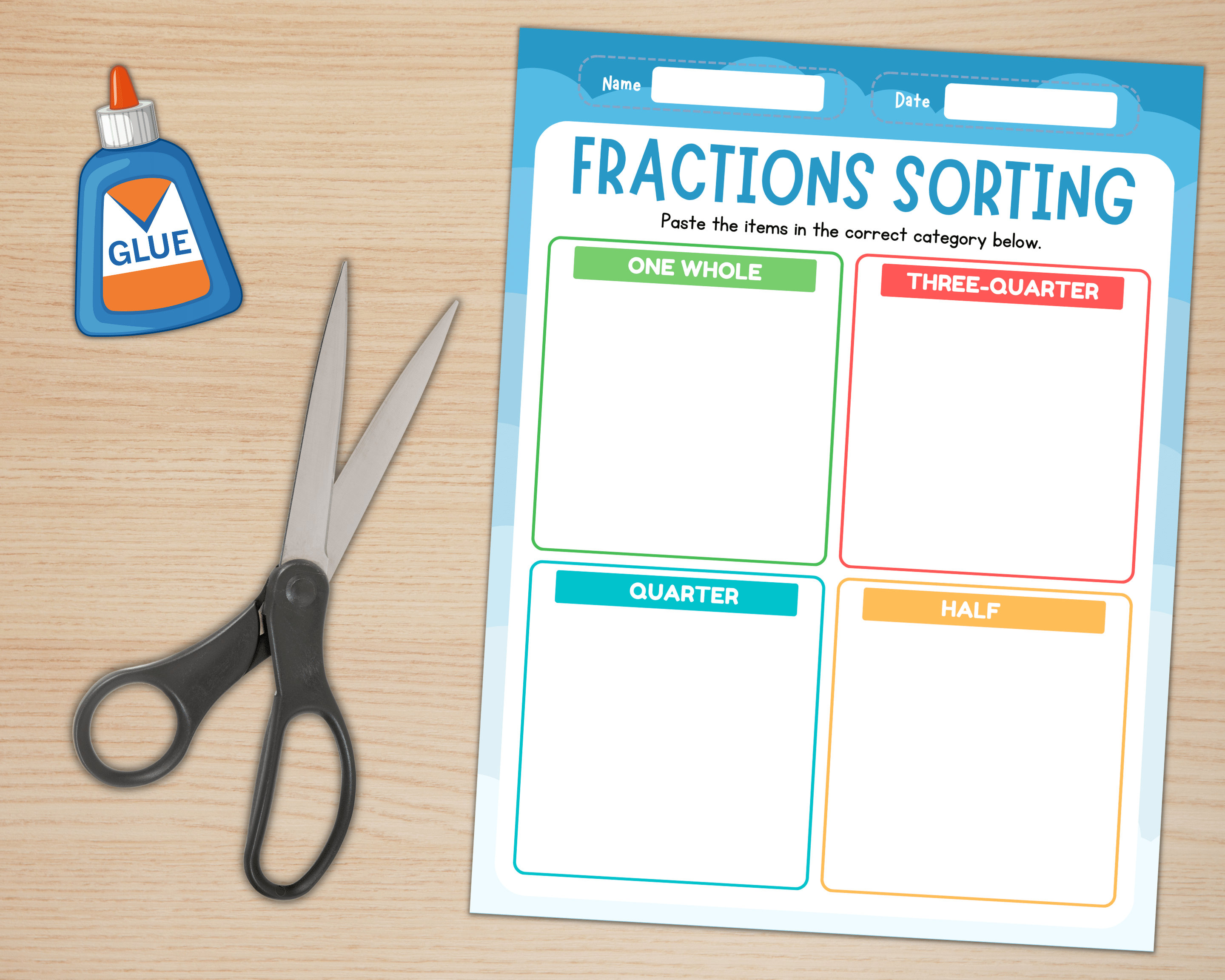 Fractions Sorting Activity Cut and Paste Fractions Activity Sort ...