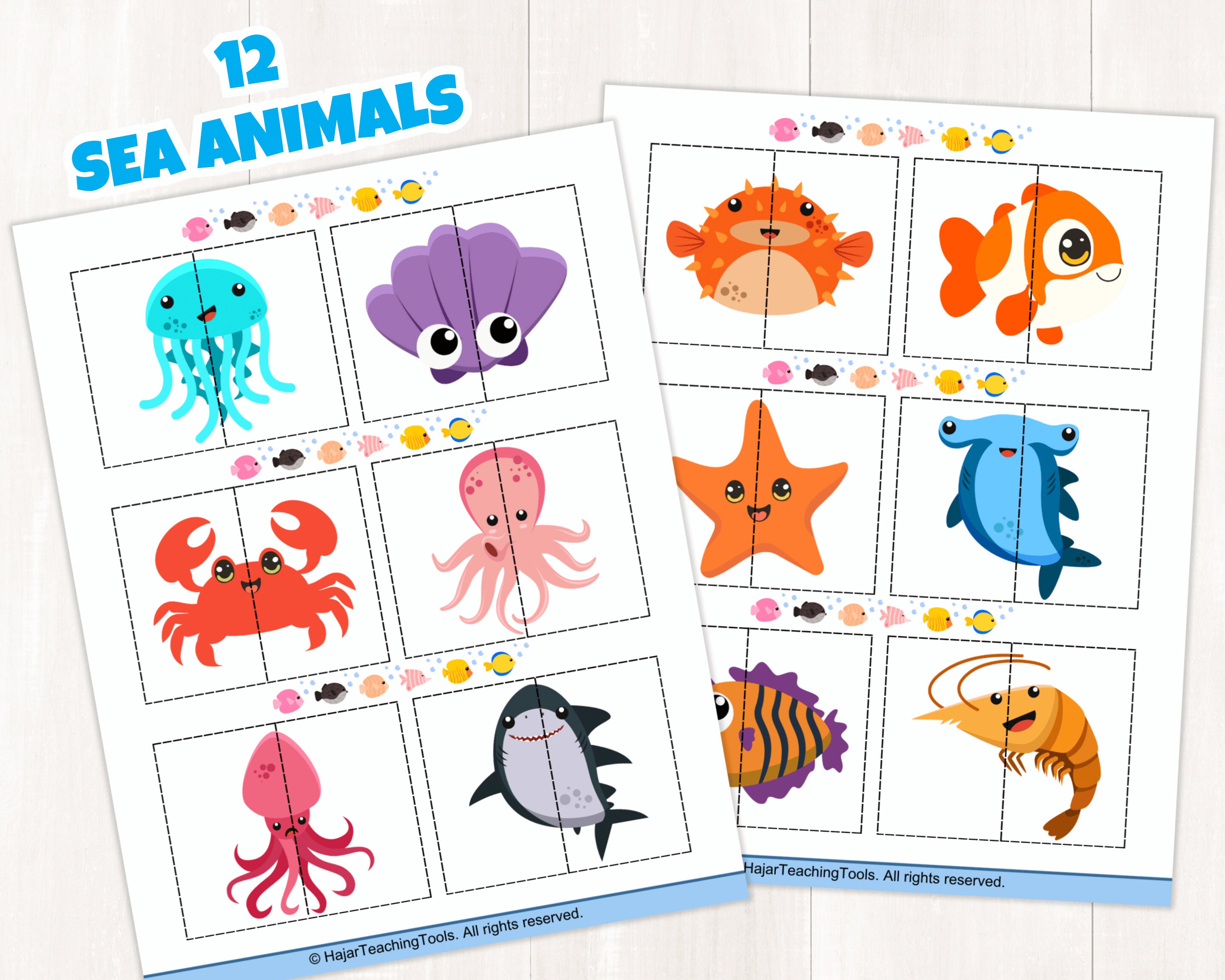 Sea Animal Halves Picture Matching Game | Printable | Autism | Match ...