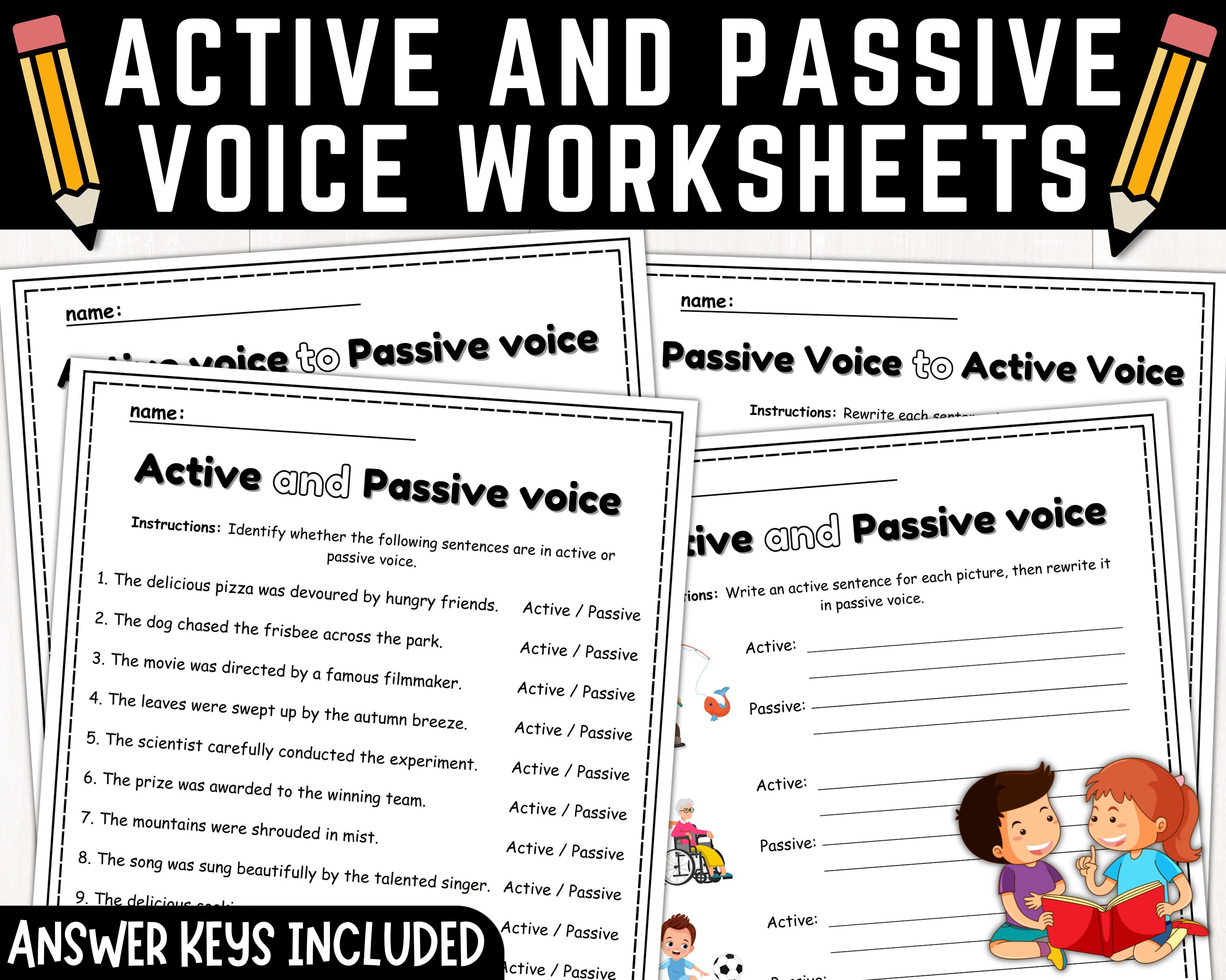 Active and Passive Voice Worksheets | Grammar Activity | Exercises ...