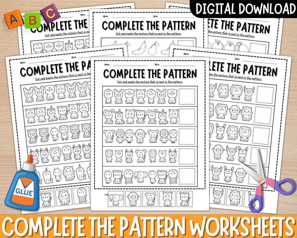 Fruits and Animals Complete the Pattern Activity Ab, Aab, Abb, Abc ...