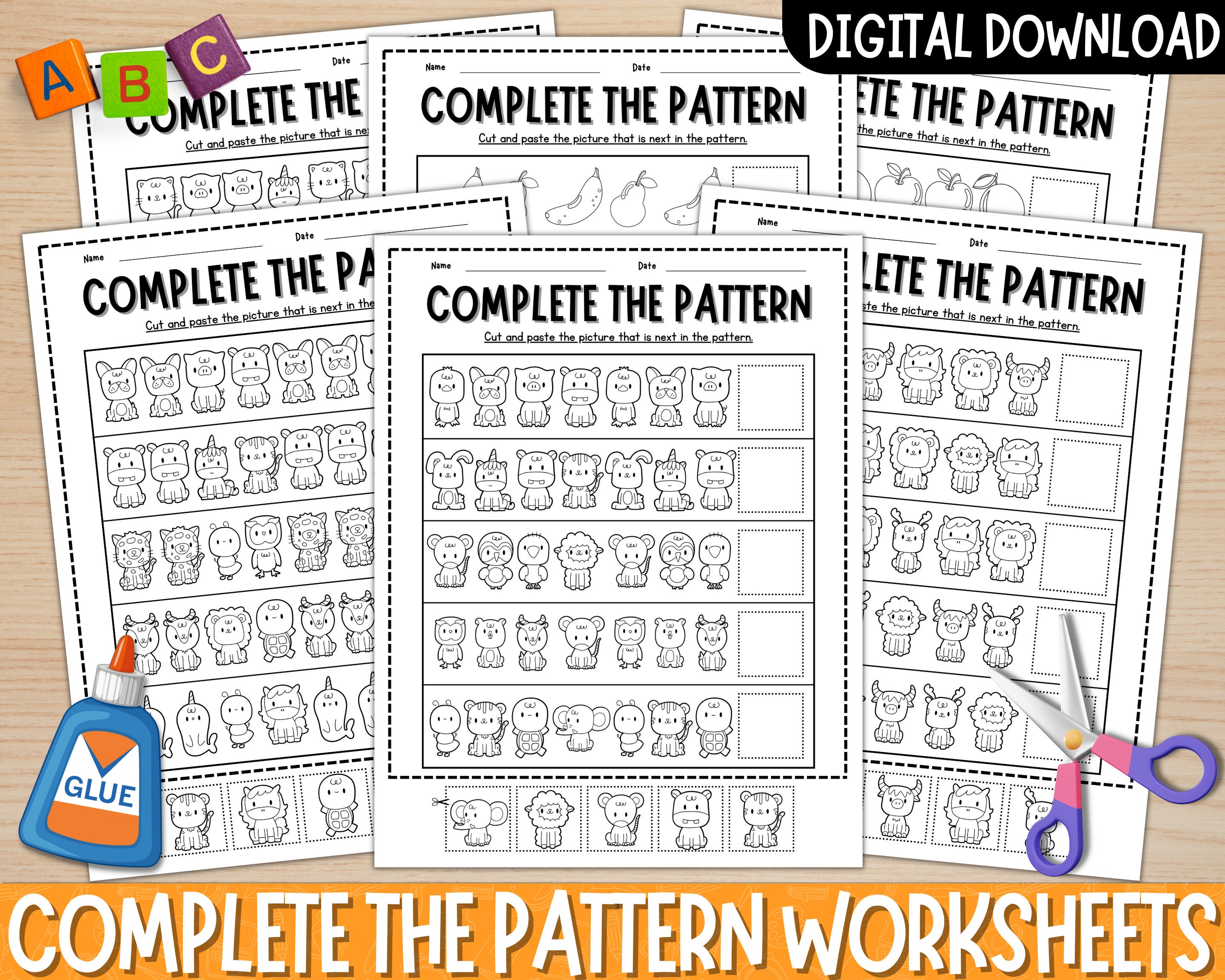 Fruits and Animals Complete the Pattern Activity | Ab, Aab, Abb, Abc ...