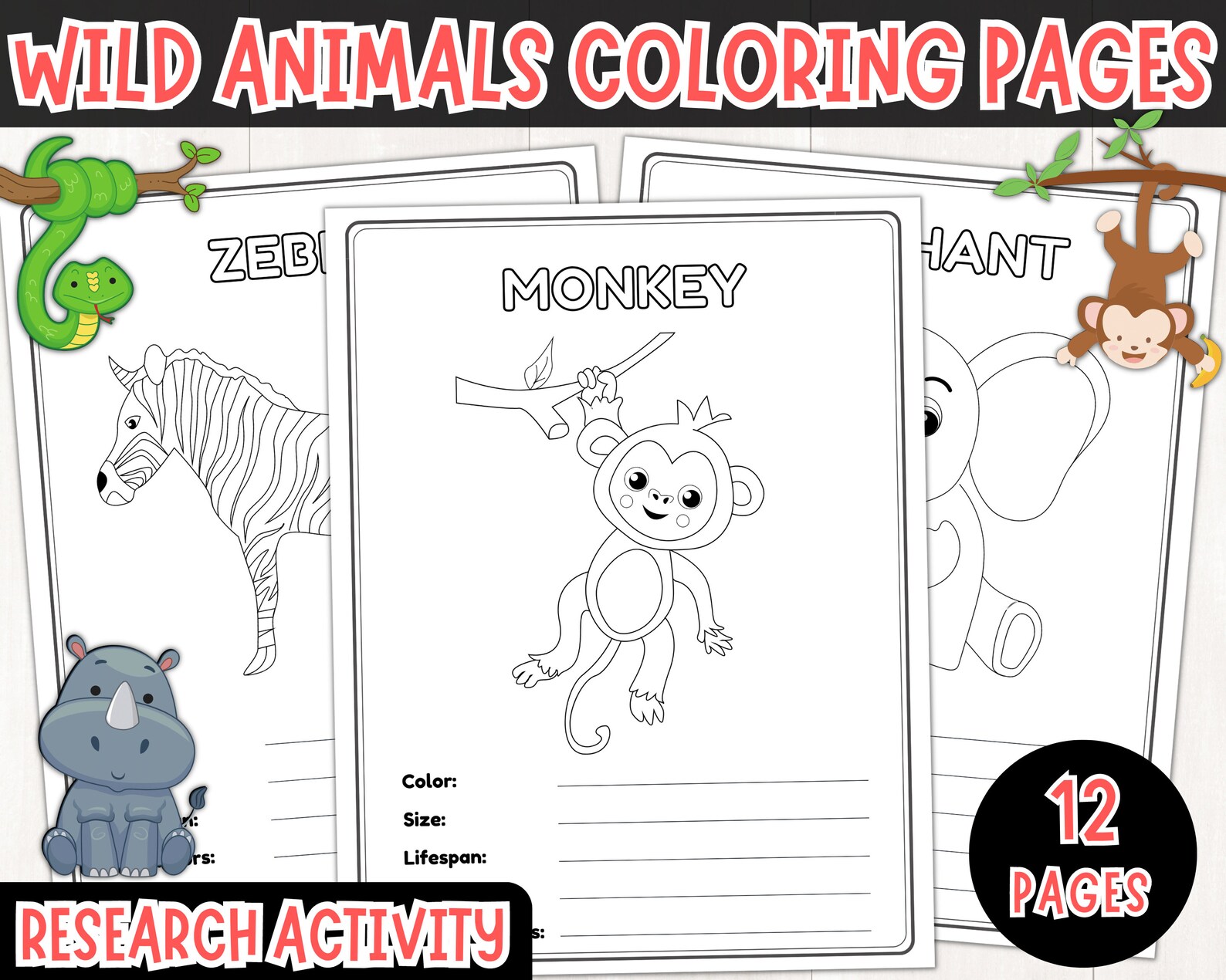 Printable Wild Animals Coloring Pages for Kids, Wild Animals Research ...