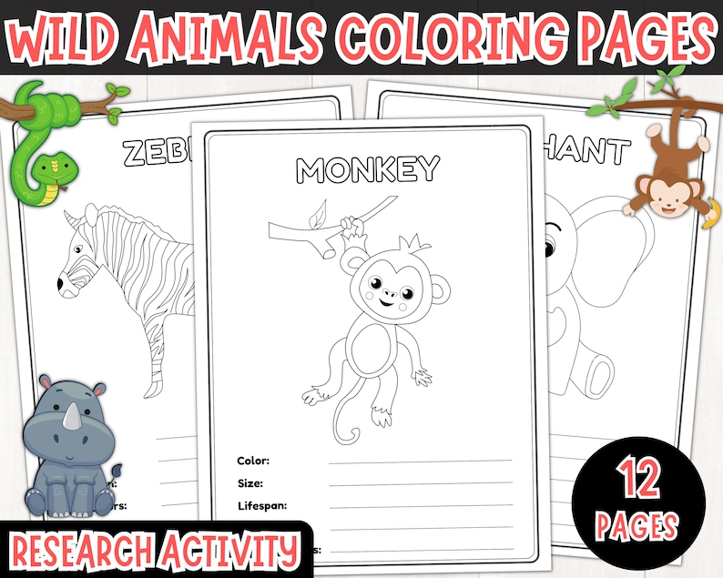 Printable Wild Animals Coloring Pages for Kids, Wild Animals Research ...