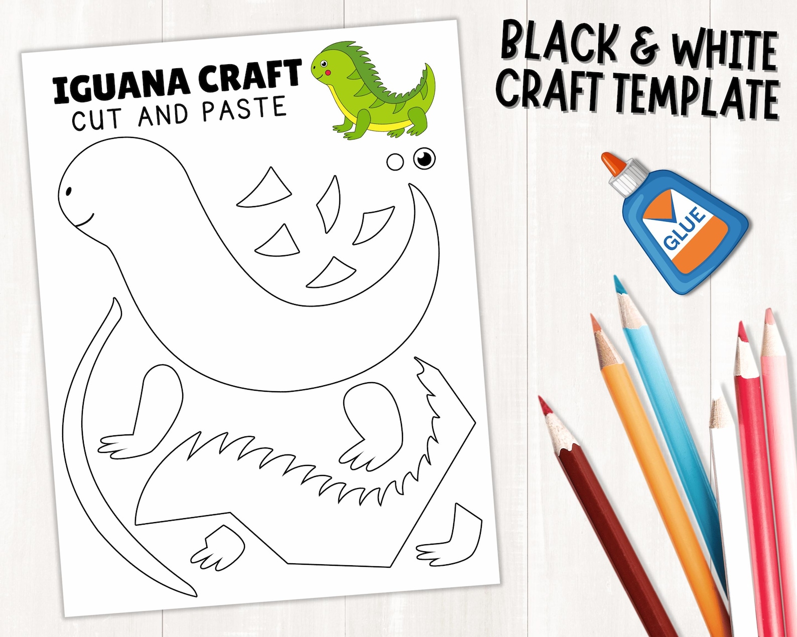 Printable Iguana Craft Template | Rainforest Animal for Kids | Reptile ...