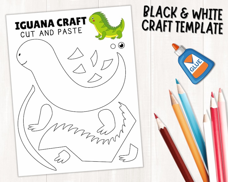 Printable Iguana Craft Template | Rainforest Animal for Kids | Reptile ...