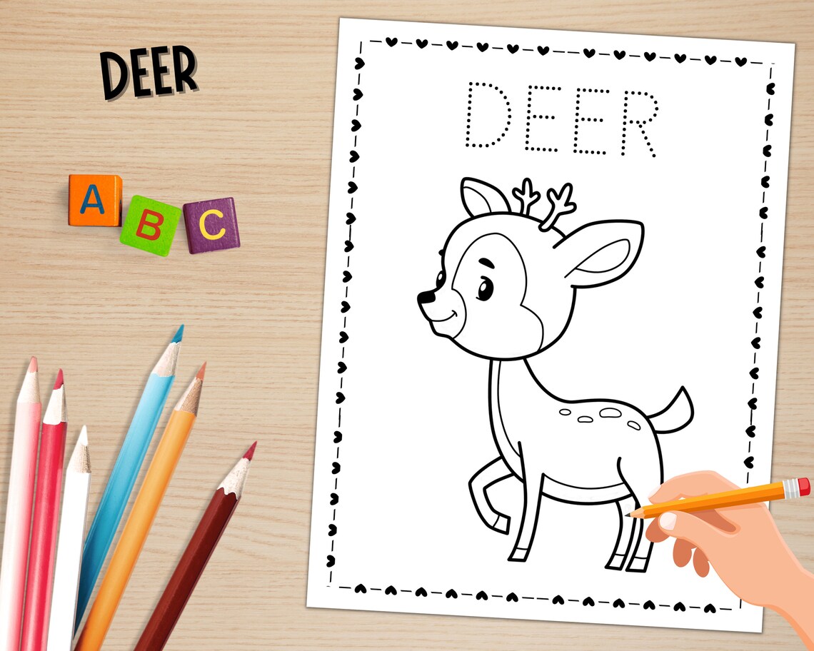 Printable Wild Animals Coloring Pages, Tracing Practise, Safari Animals ...